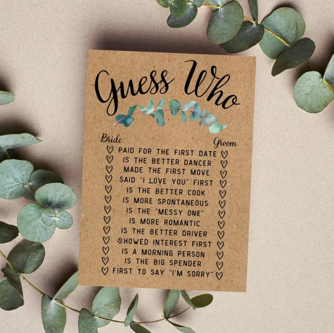 Printed Guess Who Bride or Groom Bridal Shower Game Printed Wedding ...