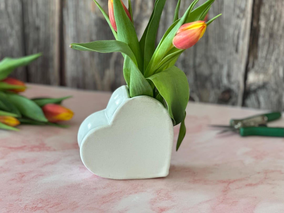Handmade Ceramic Heart Vase: Three Sizes in White - Etsy