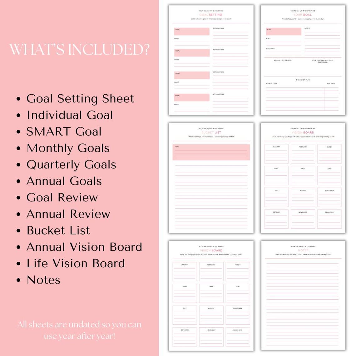 Goal Planner BUNDLE | 2025 Goals | SMART Goal Setting | New Years ...