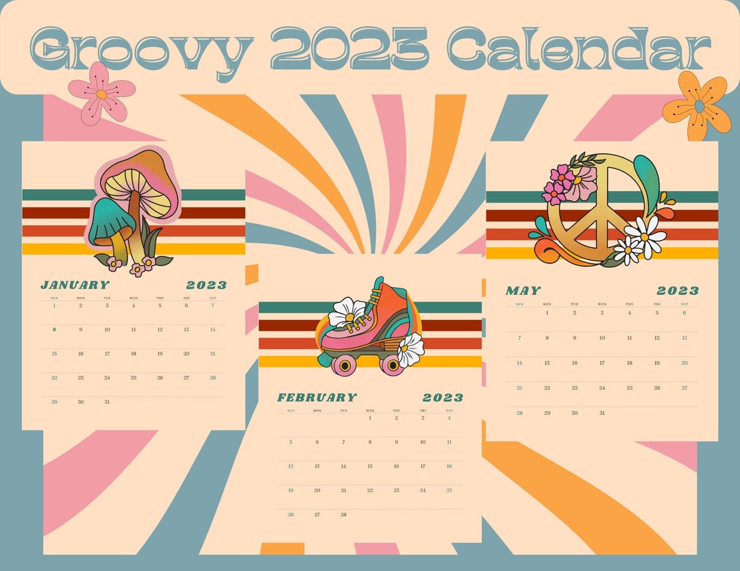 Groovy 70s Themed 2023 Calendar With Memo Section - Etsy
