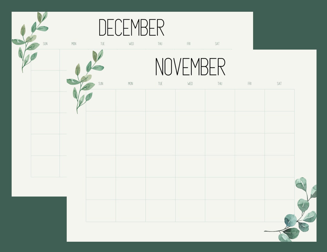 Printable Open Greenery Calendar / 11 X 8.5 Inches / Monthly Calendar ...