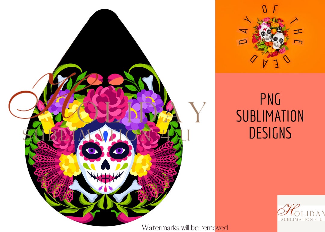 Day of the Dead Sugar Skull Earring PNG Files Skull Earring Design ...