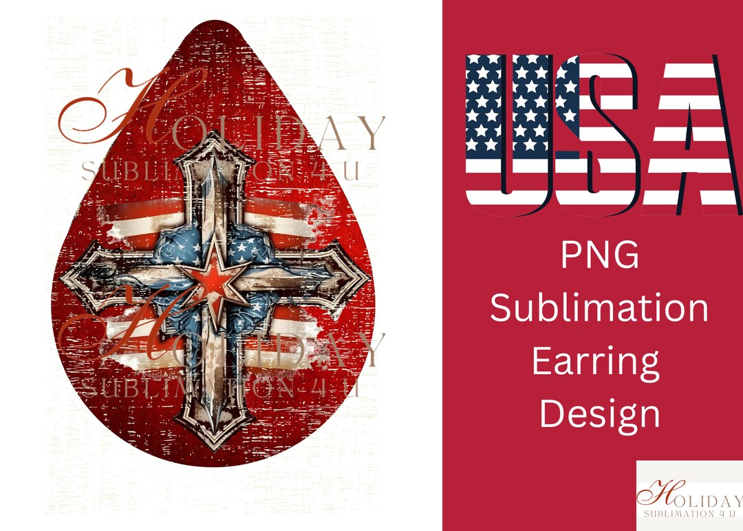 USA Patriotic Cross Earring PNG July 4 Earring Template - Etsy