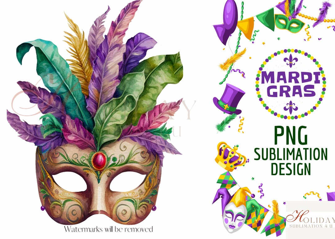 Mardi Gras Mask PNG Sublimation Design Mardi Gras Beads Mask Template ...