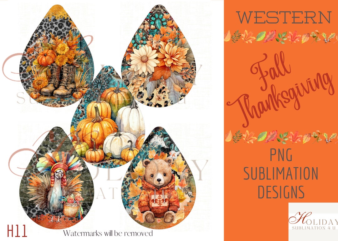 Western Fall Earring BUNDLE Thanksgiving Turkey Template Sublimation ...