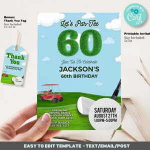 60th Birthday Golf Invitation Template Printable Invite | Printable 5x7 ...