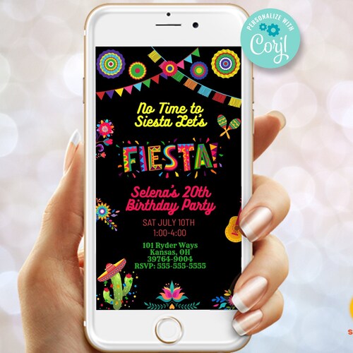 Fiesta Mobile Phone Invitation Birthday Editable Template - Etsy