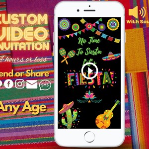Fiesta Birthday Party Video Invitation Any Age With Audio Digital Phone ...