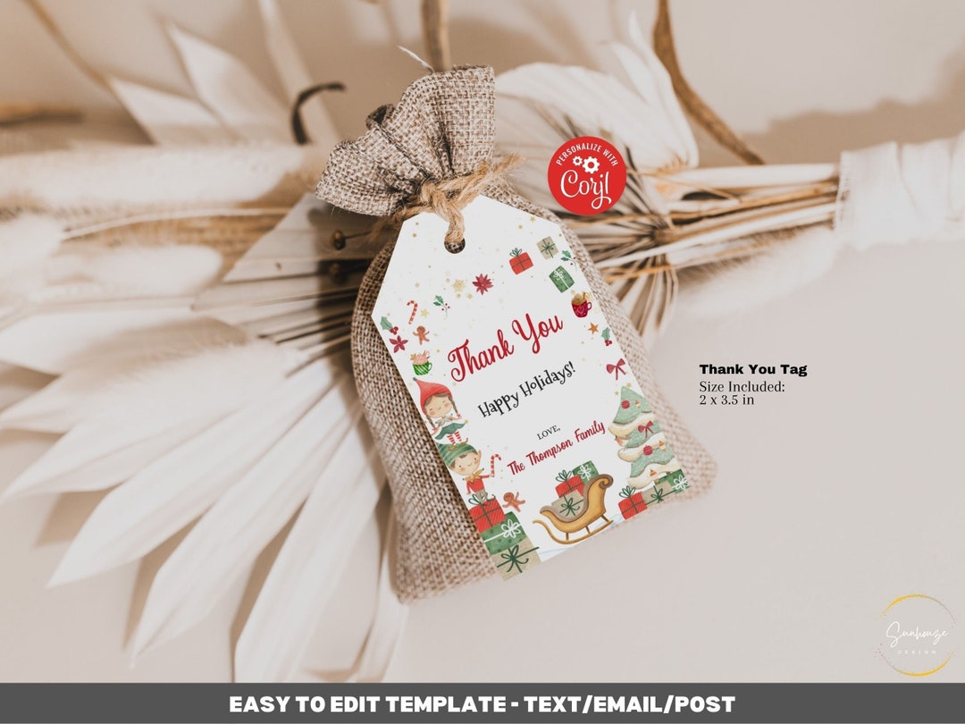 Editable Elf Thank You Tag Template - Christmas Holiday Thank You ...