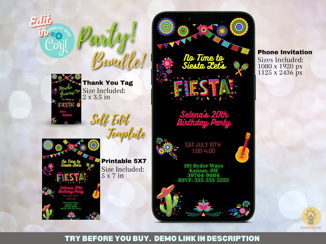 Editable Fiesta Invitation Template, Fiesta Birthday Invitation ...