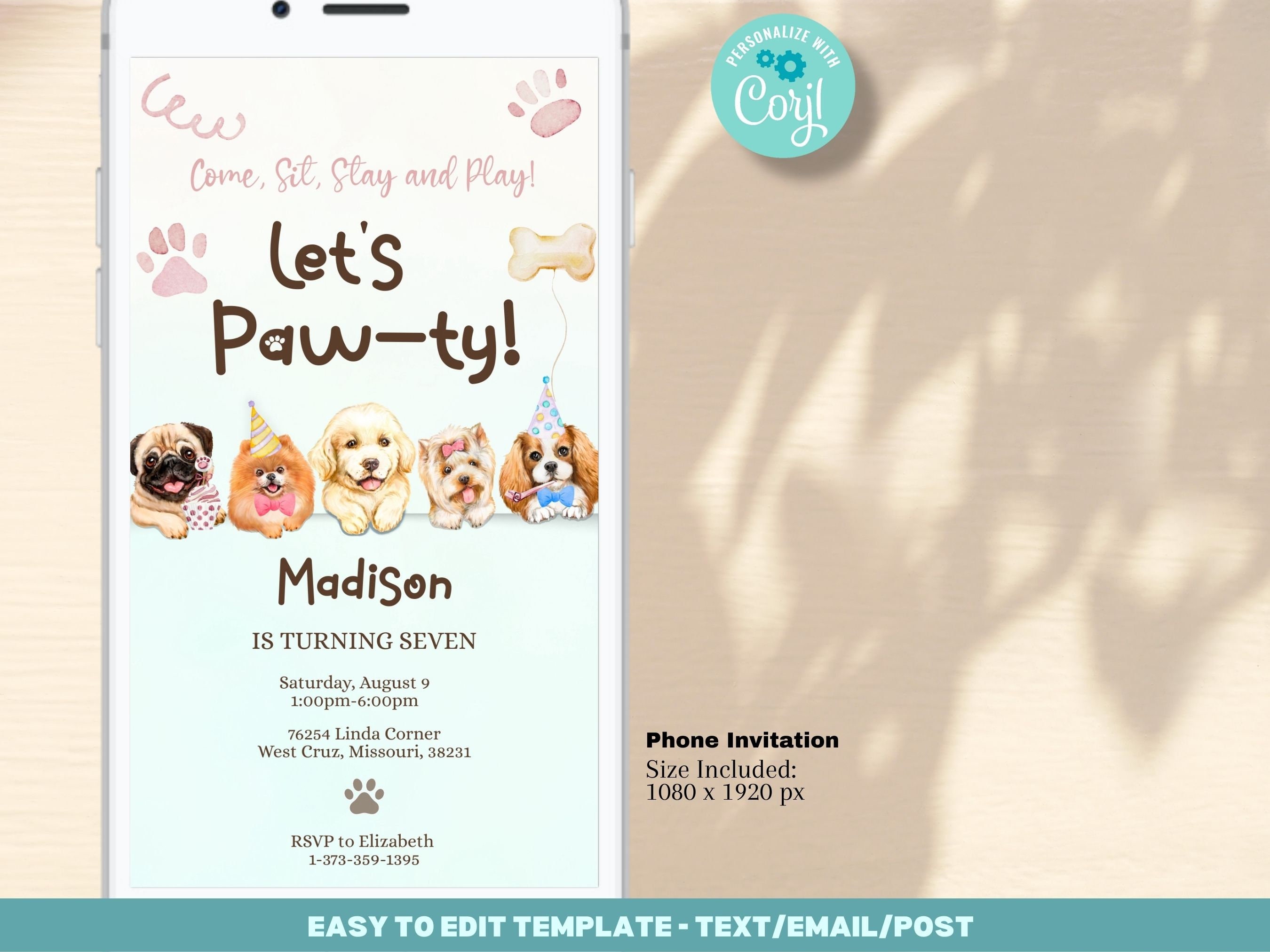 Editable Dog Birthday Invitation Template, Dog Birthday Party, Paw-ty ...