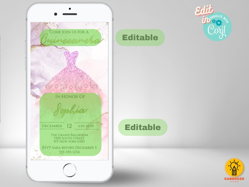 Editable Quinceanera Birthday Invitation Template Evite Send - Etsy