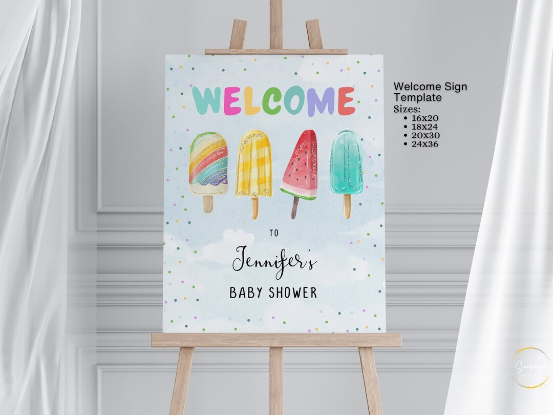 Popsicle Baby Shower Shower Welcome Sign - She's Ready to Pop Baby ...