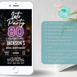 80th Birthday Phone Invitation Template | Instant Digital Download ...