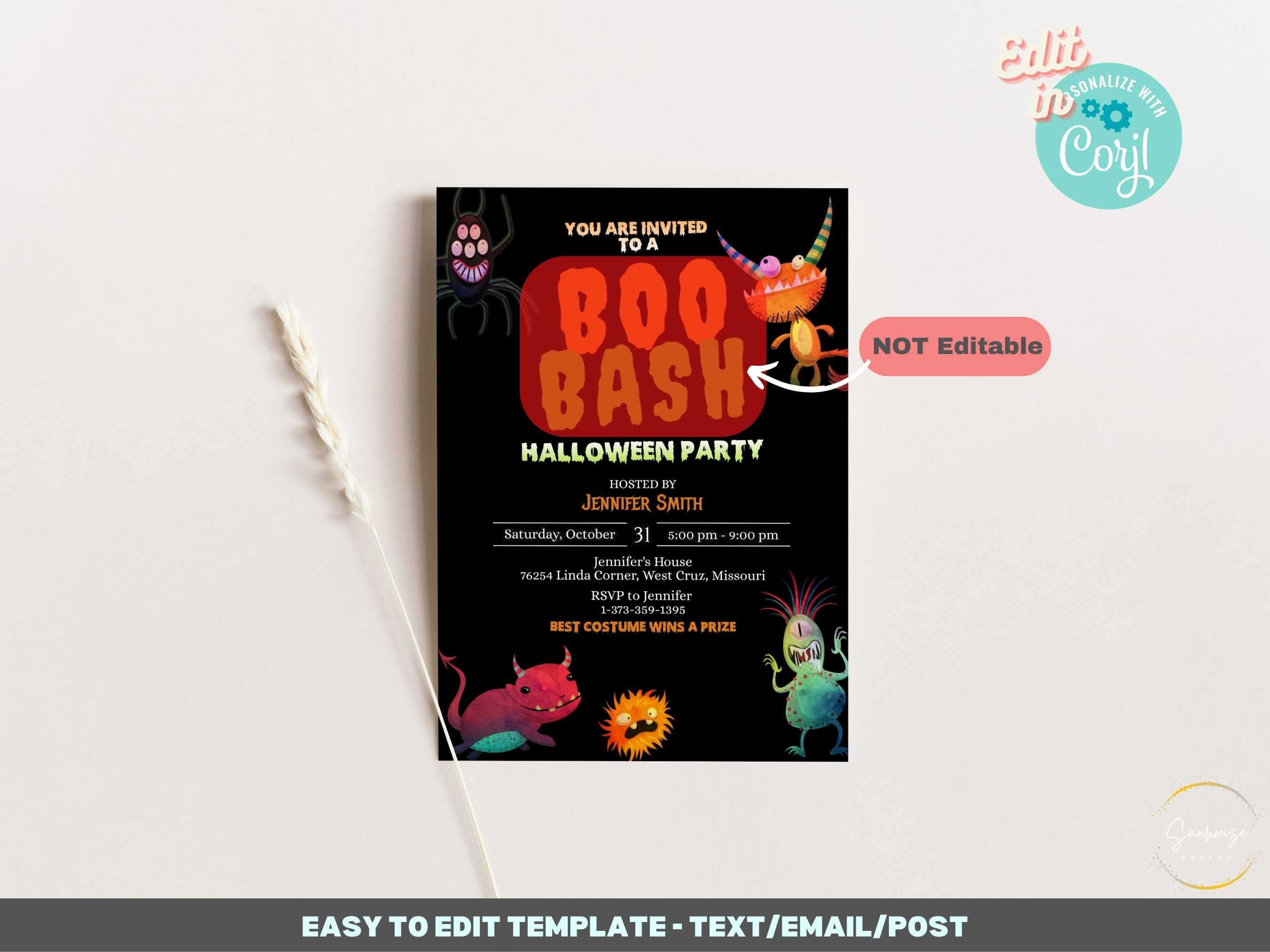 Editable Boo Bash Halloween Party Invitation Template - Etsy