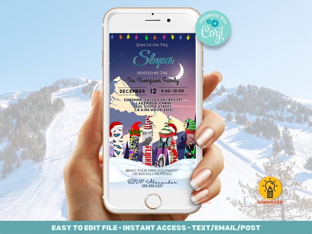 Snowboard Invitation Template, Ski Party Invite, Join Us on the Slopes ...