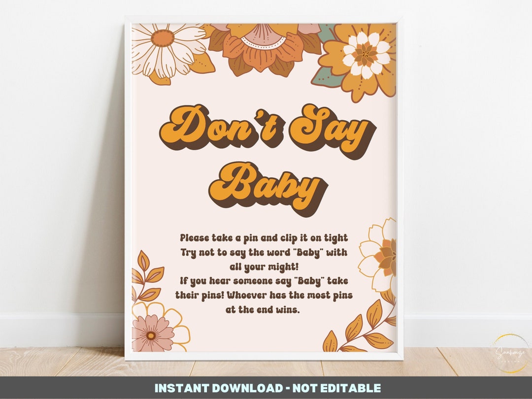 Groovy Baby Shower Don't Say Baby Sign - Groovy Baby Shower Games - Don ...
