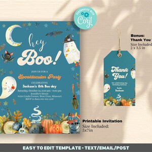 Editable Hey Boo Halloween Birthday Invitation Template - Etsy