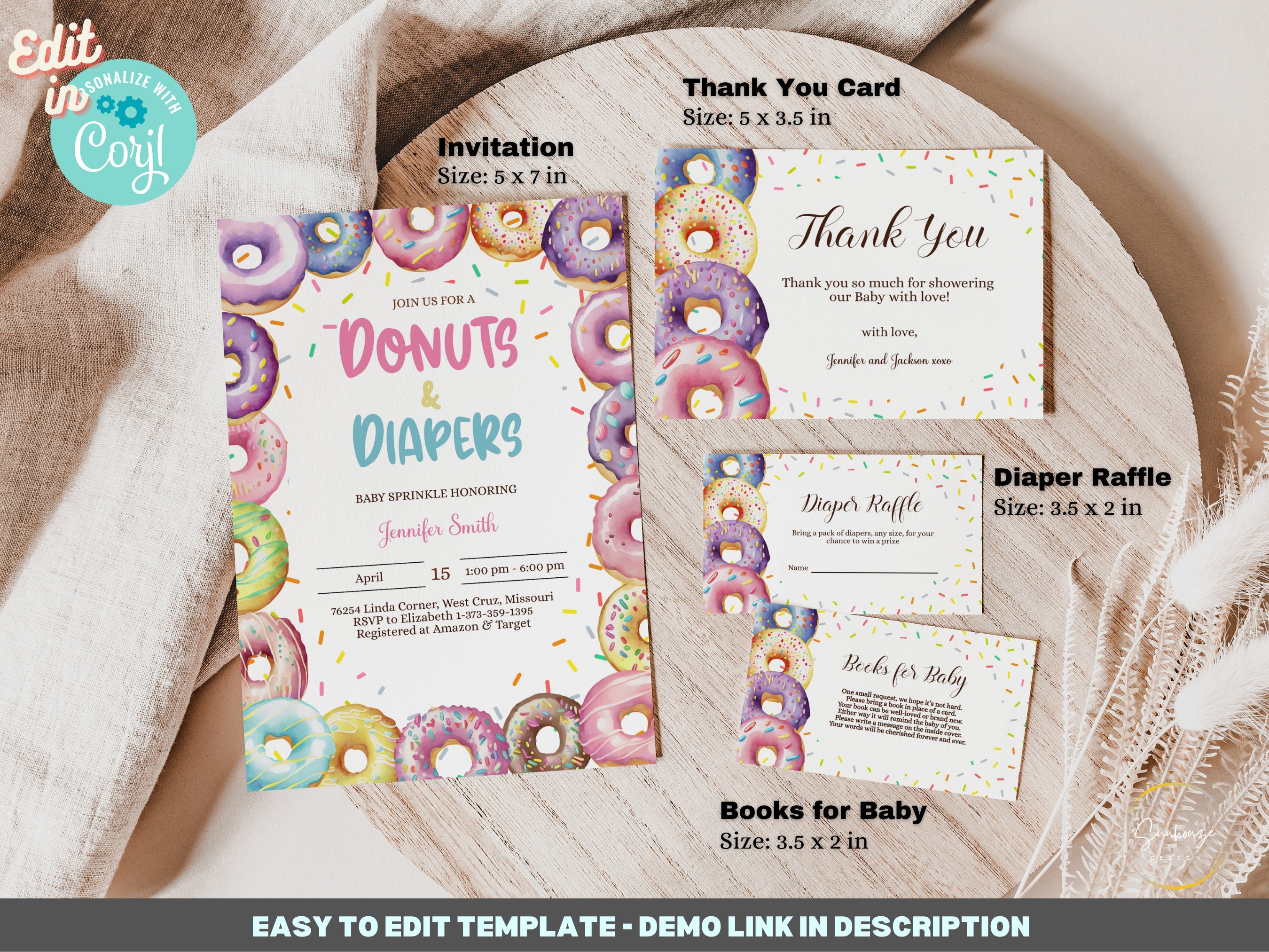 Editable Donuts and Diapers Baby Shower Invitation Template BUNDLE ...