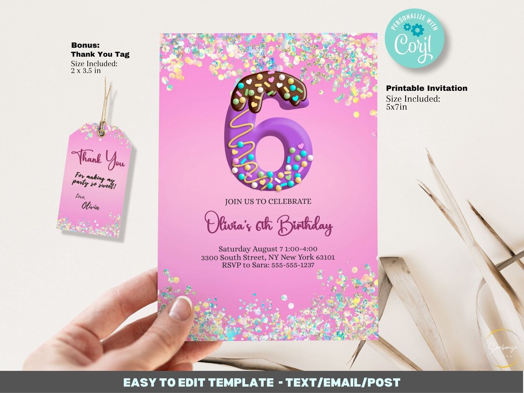 6th Birthday Invitation Template Printable, Editable Cookie Invitation ...