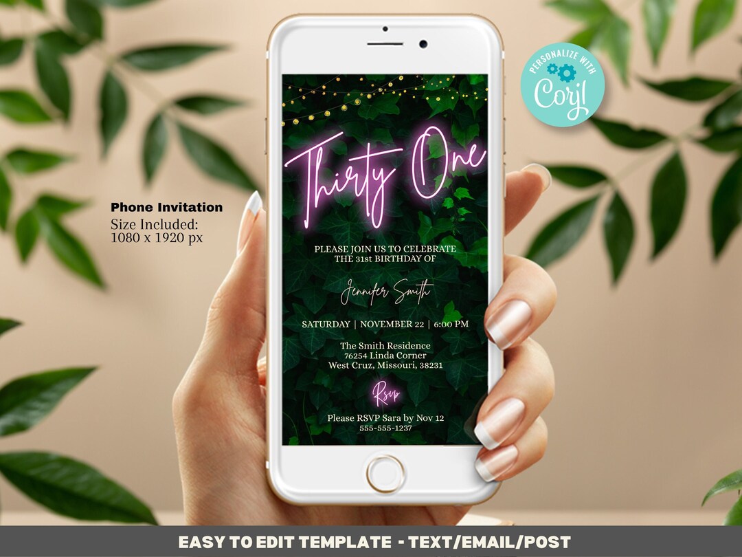 31st Birthday Invitation Template - Editable Template Digital Evite ...