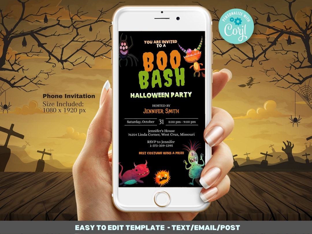 Editable Boo Bash Halloween Party Invitation Template - Halloween ...