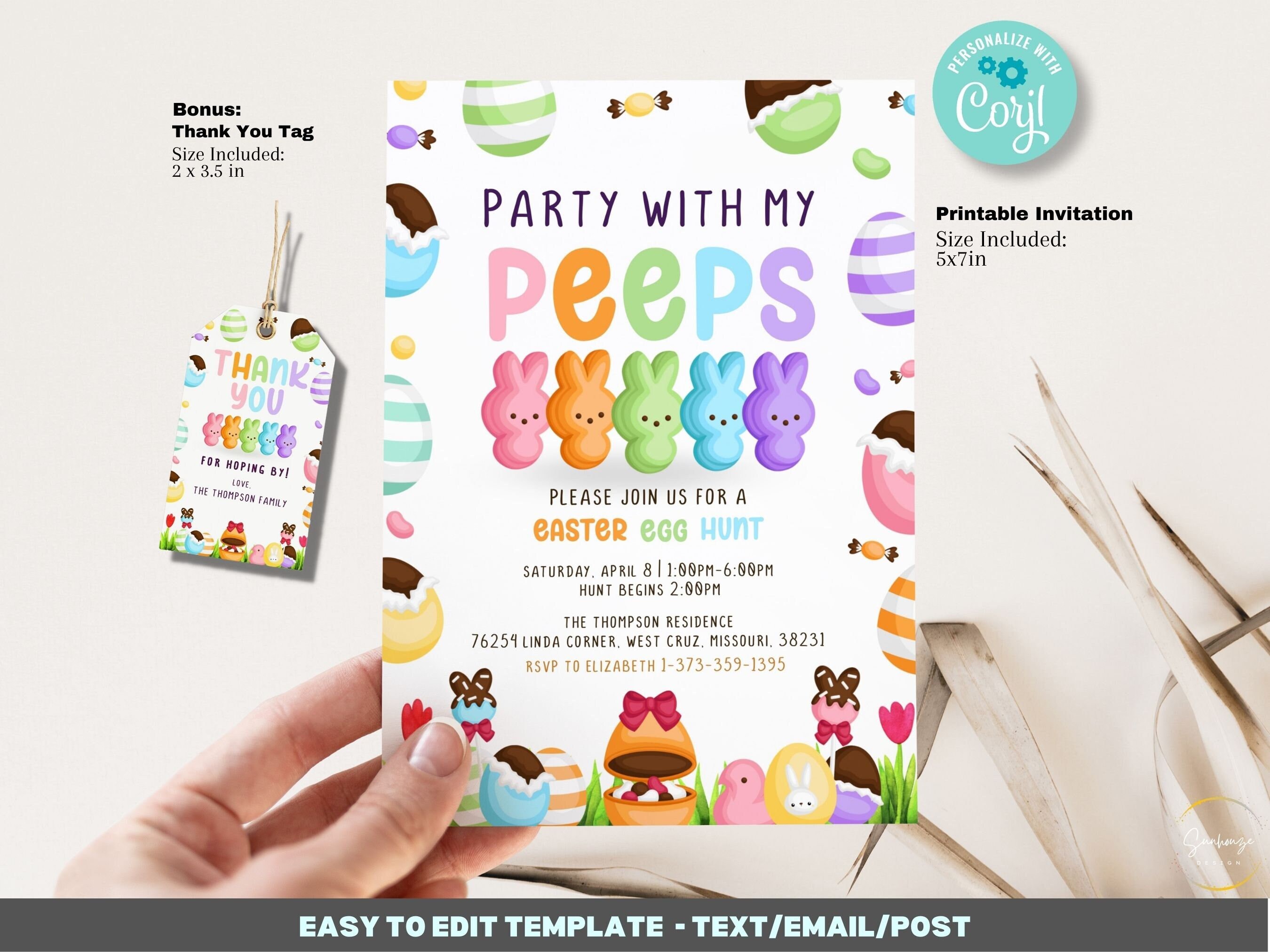 Editable Easter Egg Hunt Invitation Template, Party With My Peeps ...