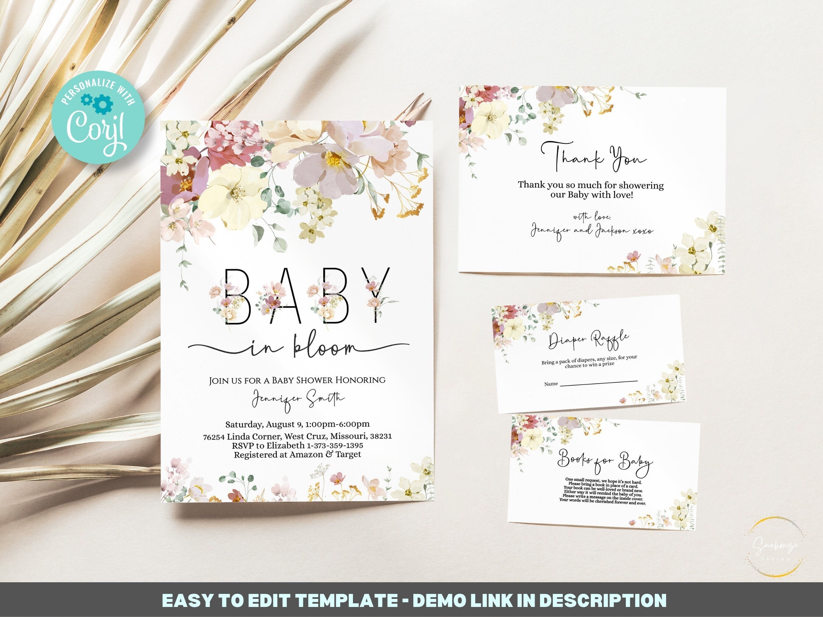 Editable Baby in Bloom Invitation Bundle Floral Baby Shower - Etsy