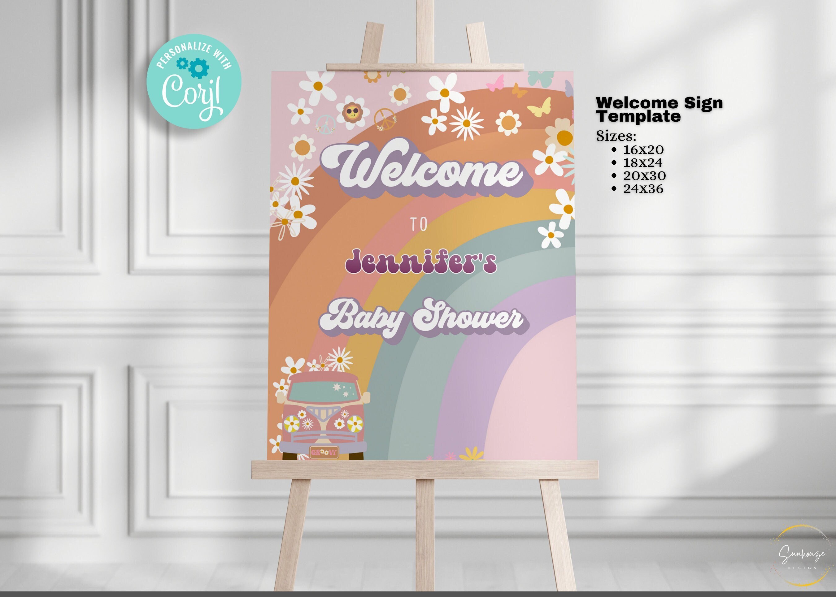 Groovy Baby Shower Welcome Sign Hippie Baby Shower Welcome Sign 4 Sizes ...