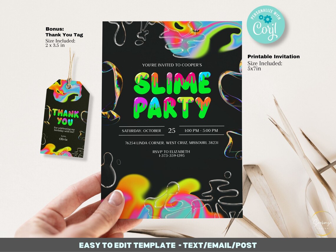 Editable Slime Party Invitation: 5x7 Printable Template - Etsy