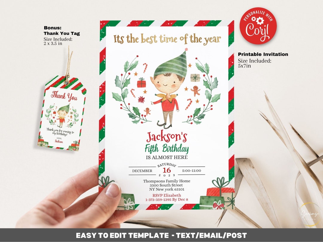 Editable Elf Birthday Invitation Template - Winter Birthday Invite ...