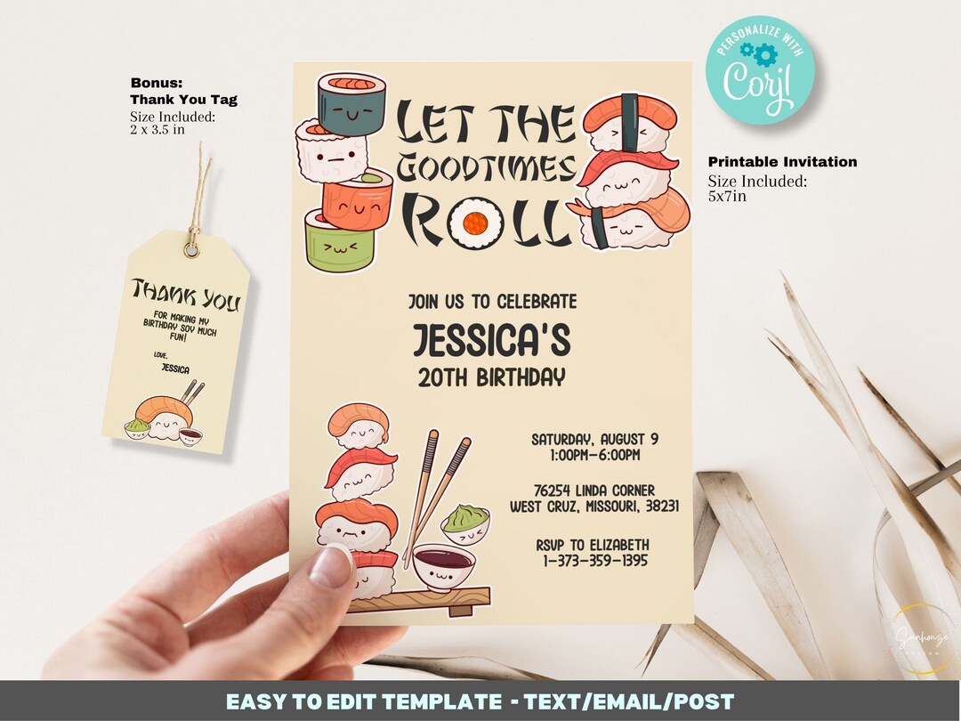Sushi Dinner Party Birthday Invitation Template - Let the Good Times ...