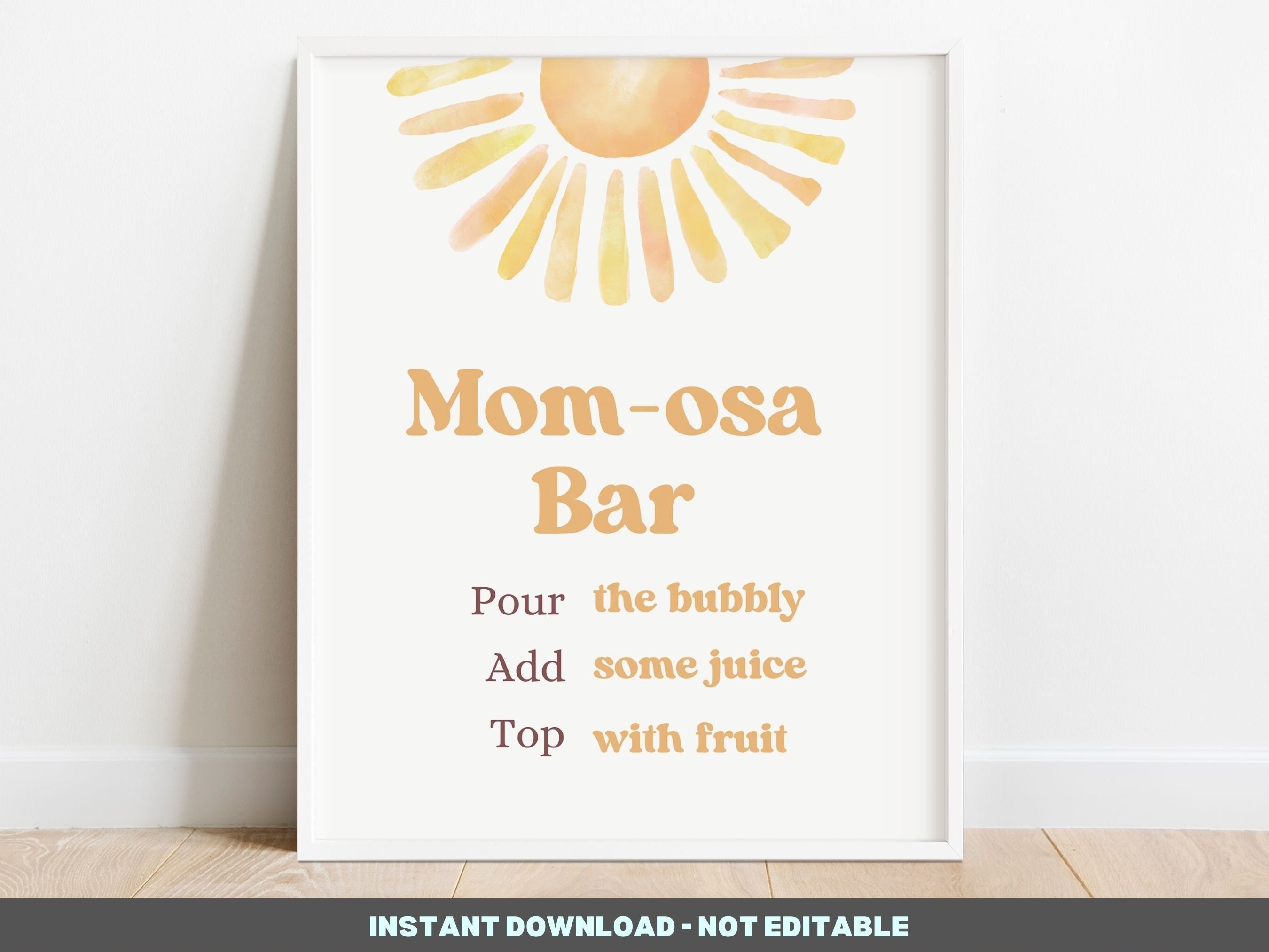 Retro Sun Mom-osa Bar Sign - Here Comes the Son Baby Shower Mimosa Bar ...