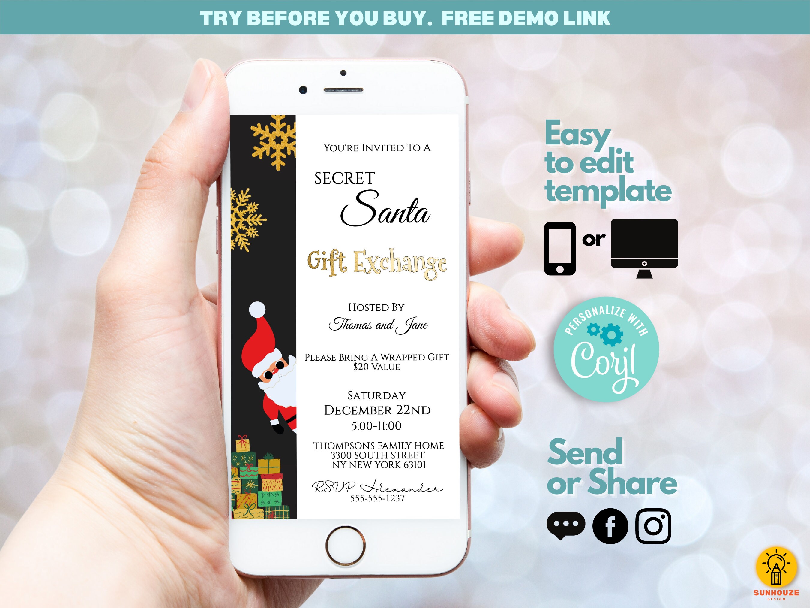 Secret Santa Invitation Template Christmas Party Invite for - Etsy