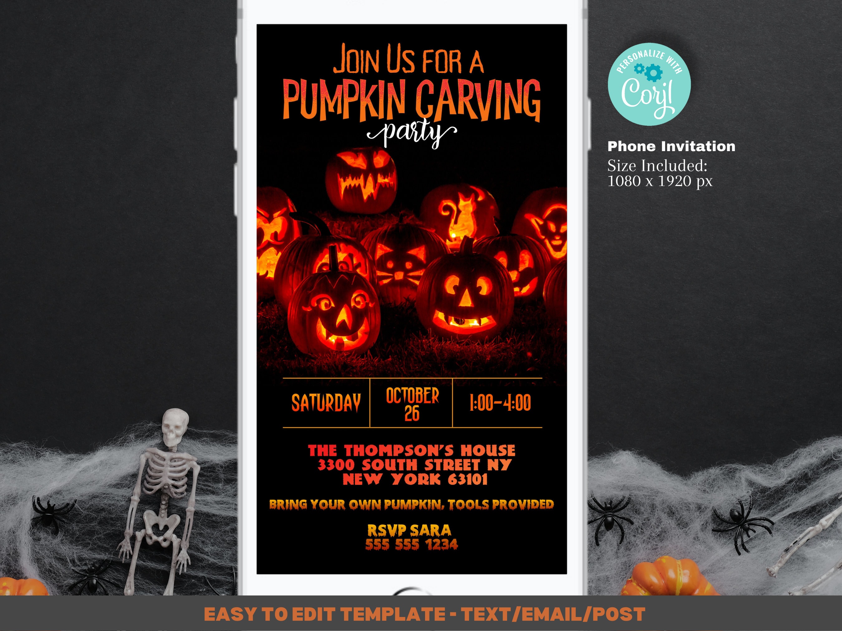 Pumpkin Carving Party Invitation Template - Halloween Invite for Phone ...