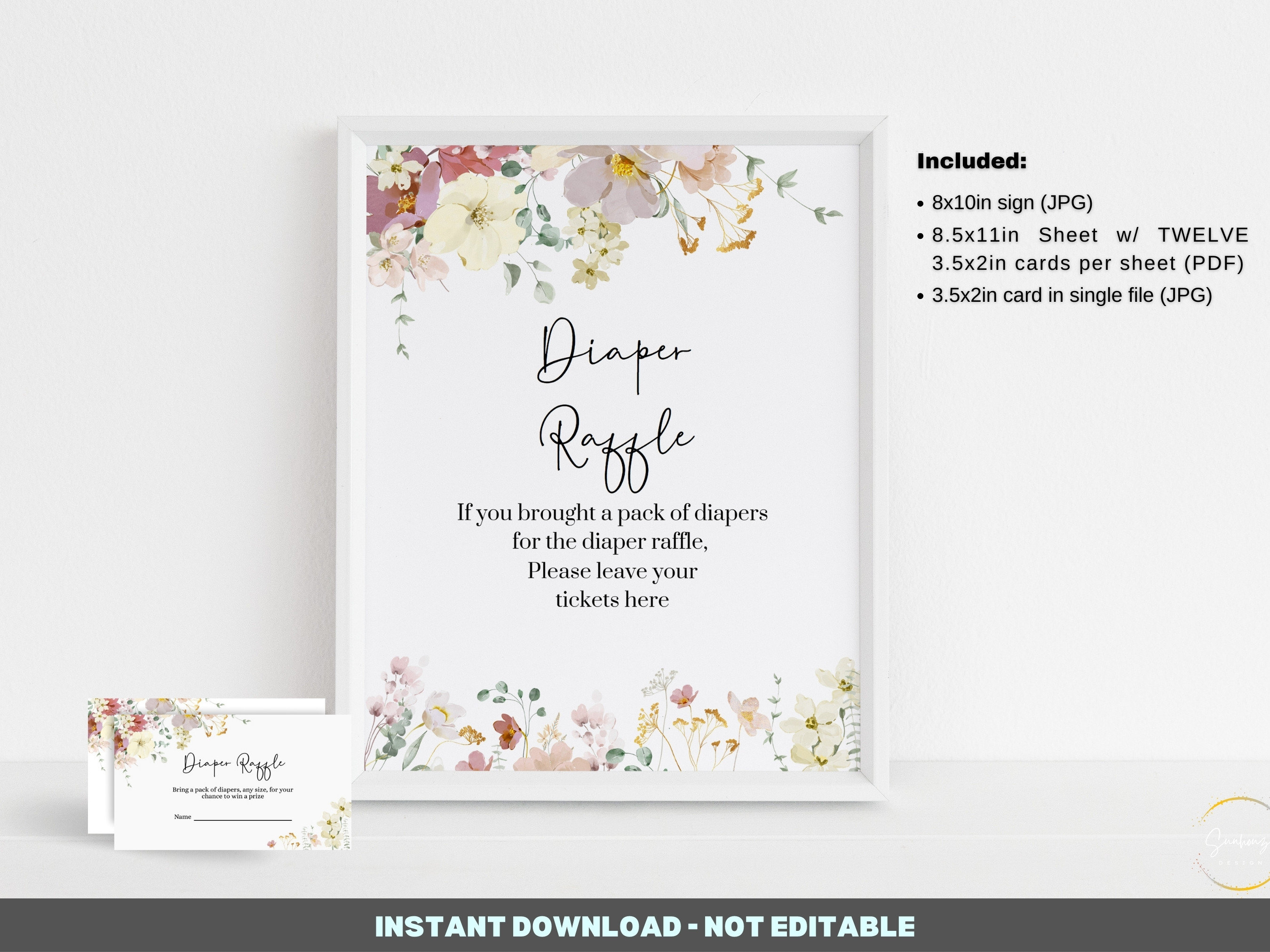 Baby in Bloom Diaper Raffle Sign Floral Baby Shower Printable Instant ...