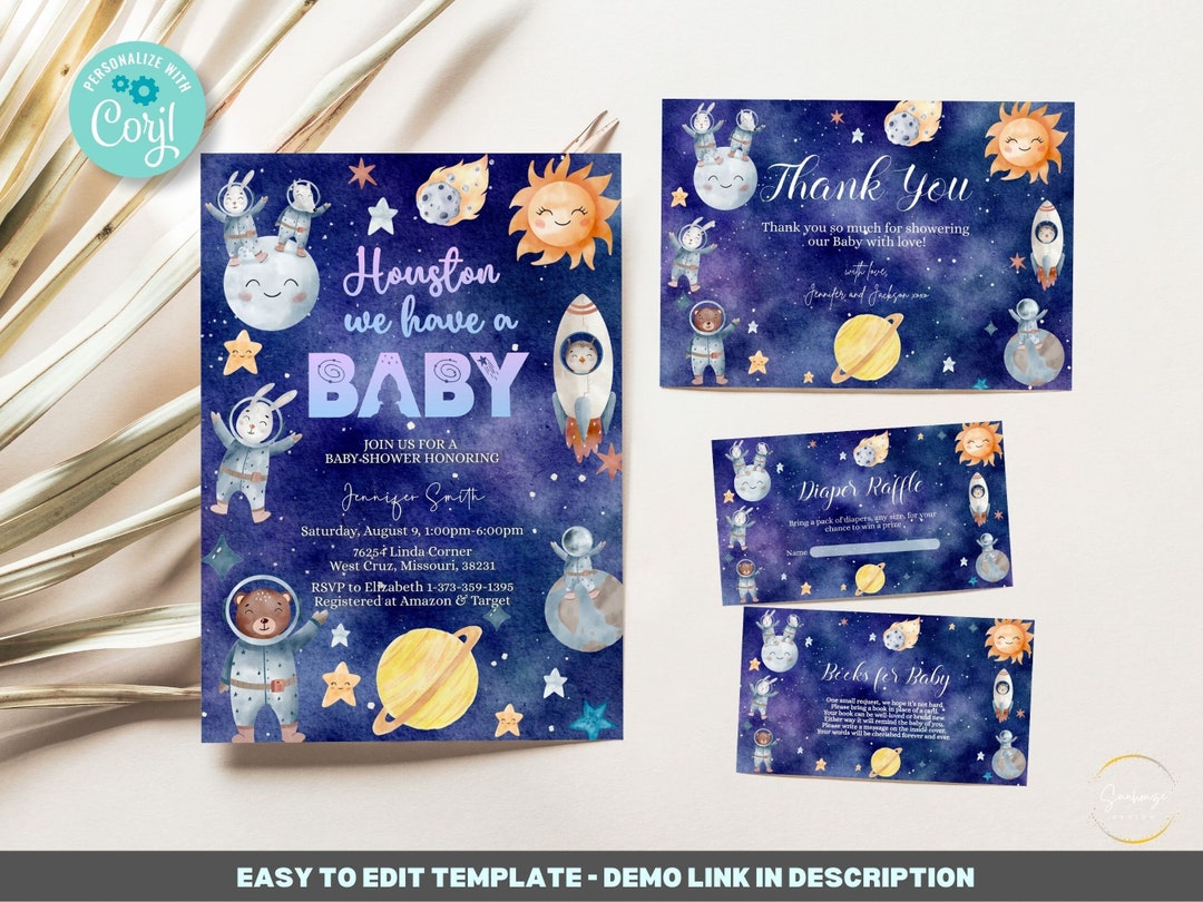 Editable Galaxy Baby Shower Invitation Template BUNDLE, Space Baby ...