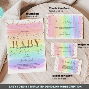 Editable Rainbow Baby Shower Invitation Template BUNDLE, Rainbow Baby ...