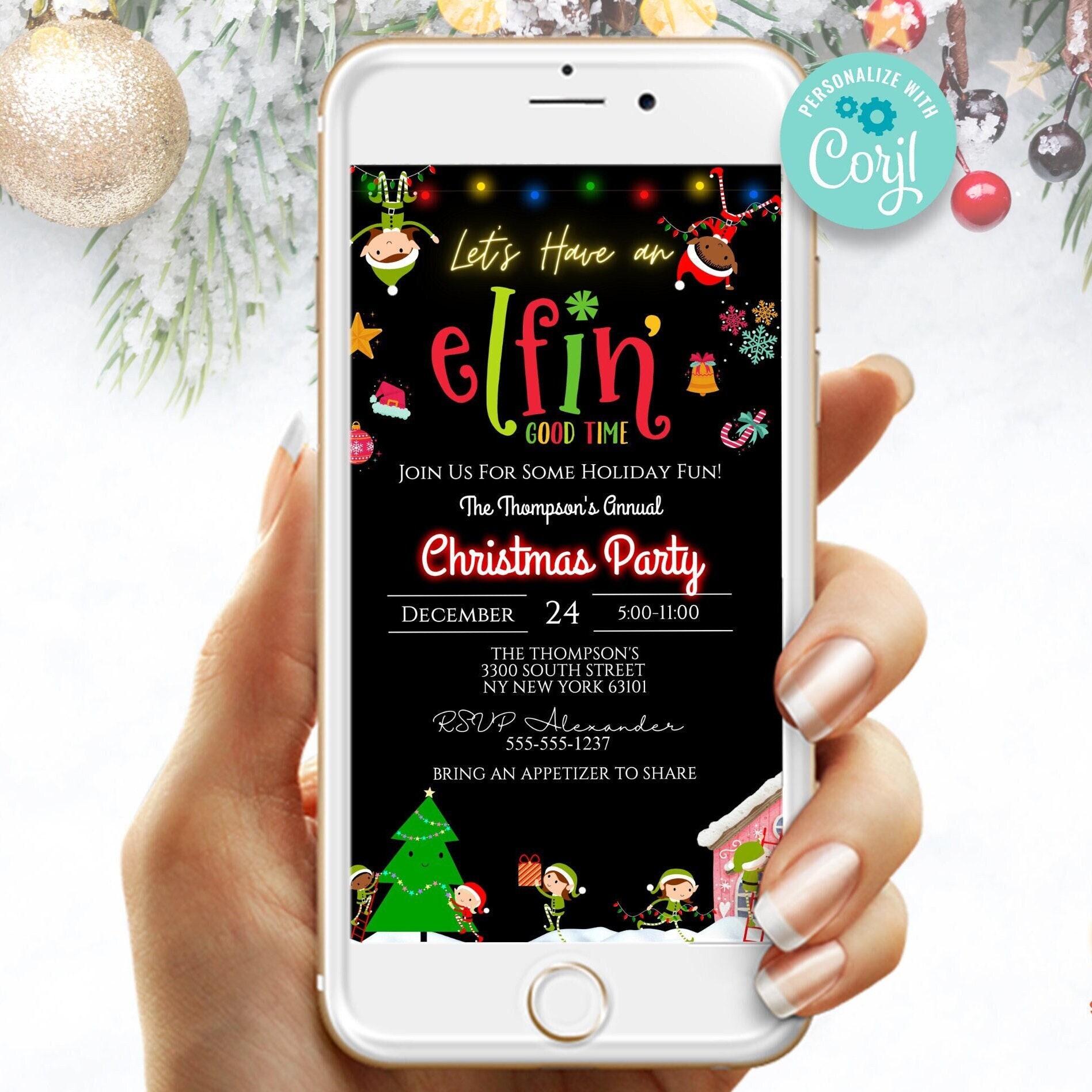 Elfin Good Time Invitation Template - Christmas Elf Holiday Invite for ...