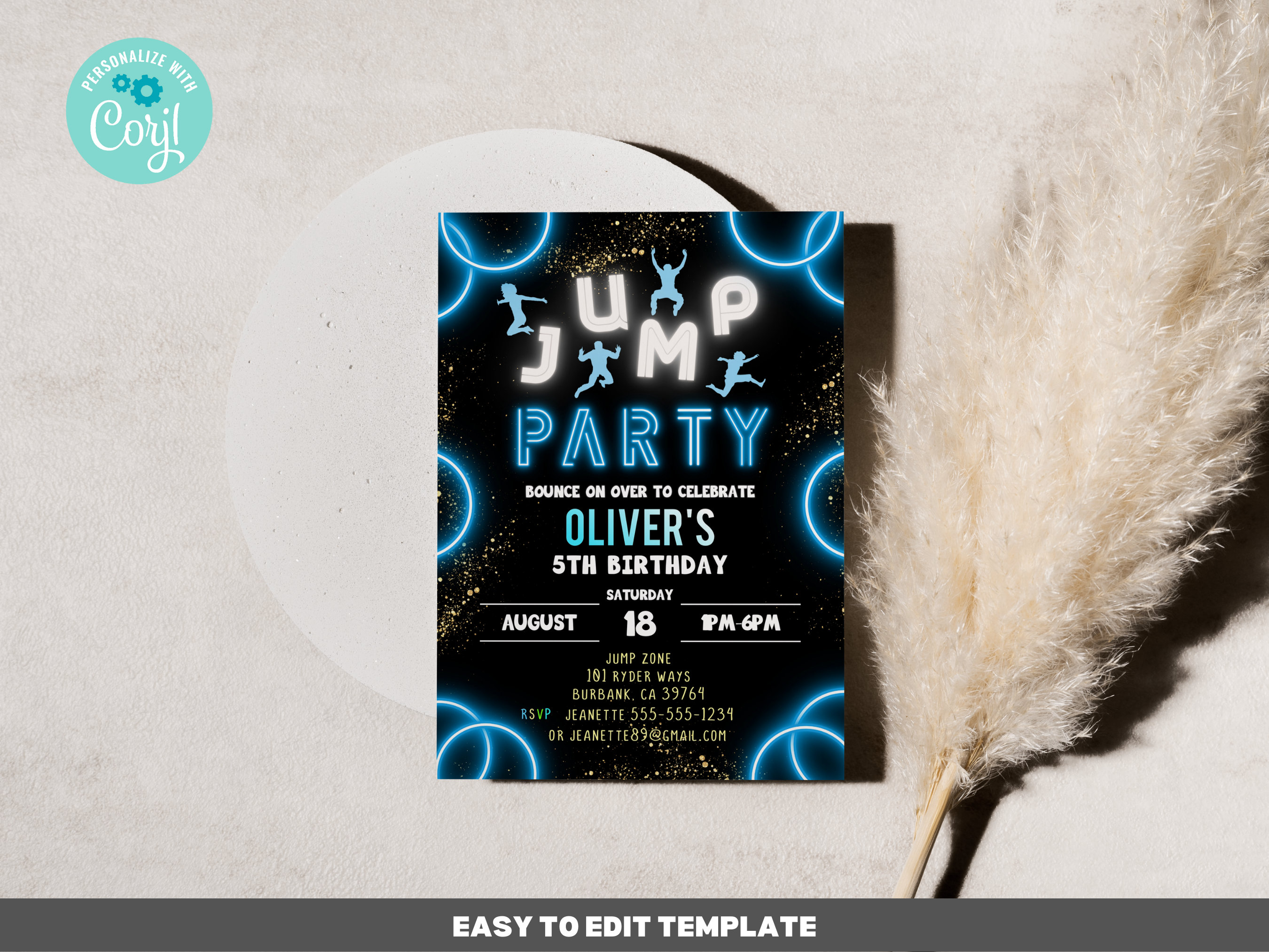 Jump Birthday Invitation 5x7 Printable | Editable Lets Jump Trampoline ...