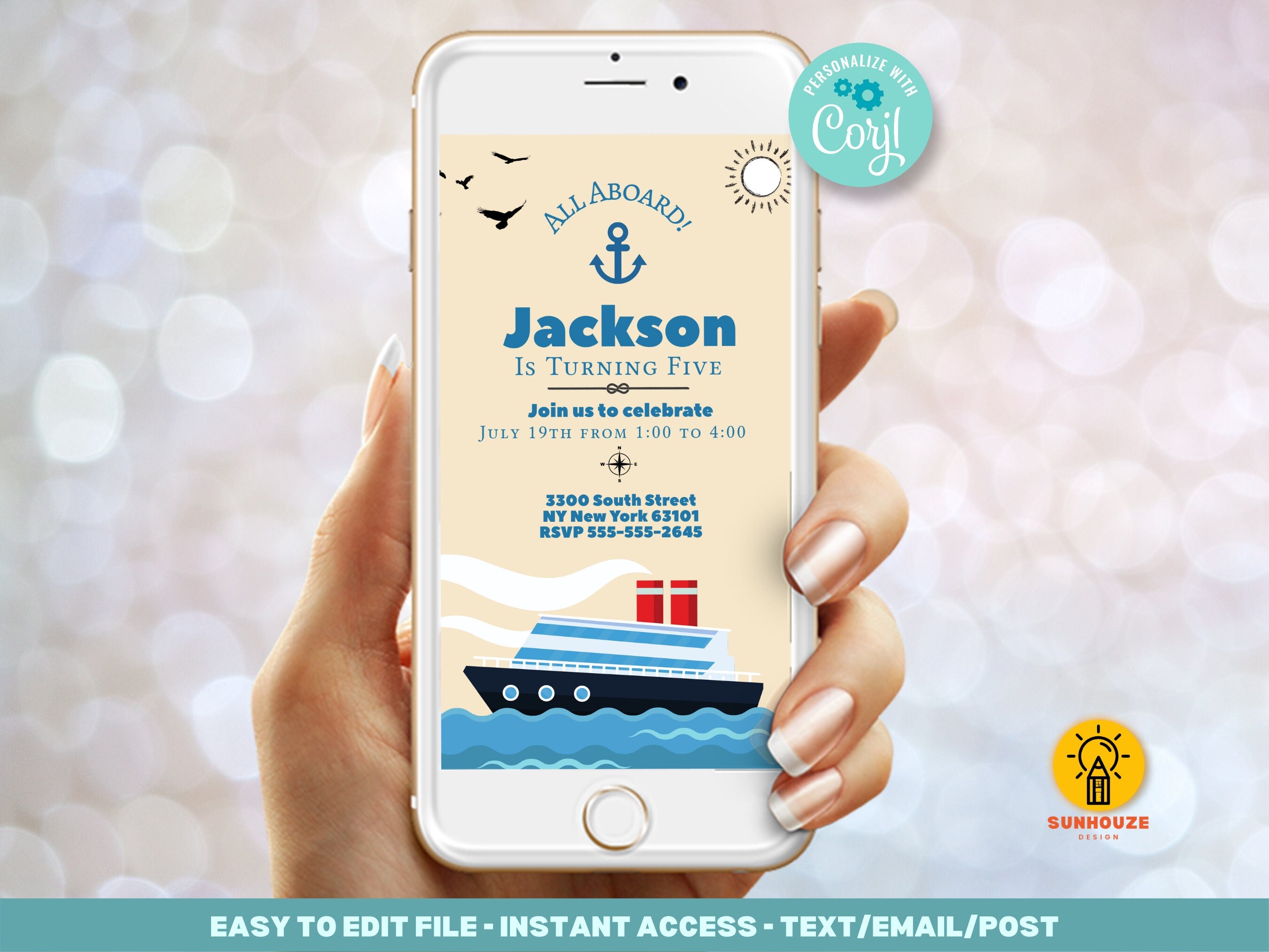 All Aboard Cruise Ship Phone Birthday Party Invitation Template ...