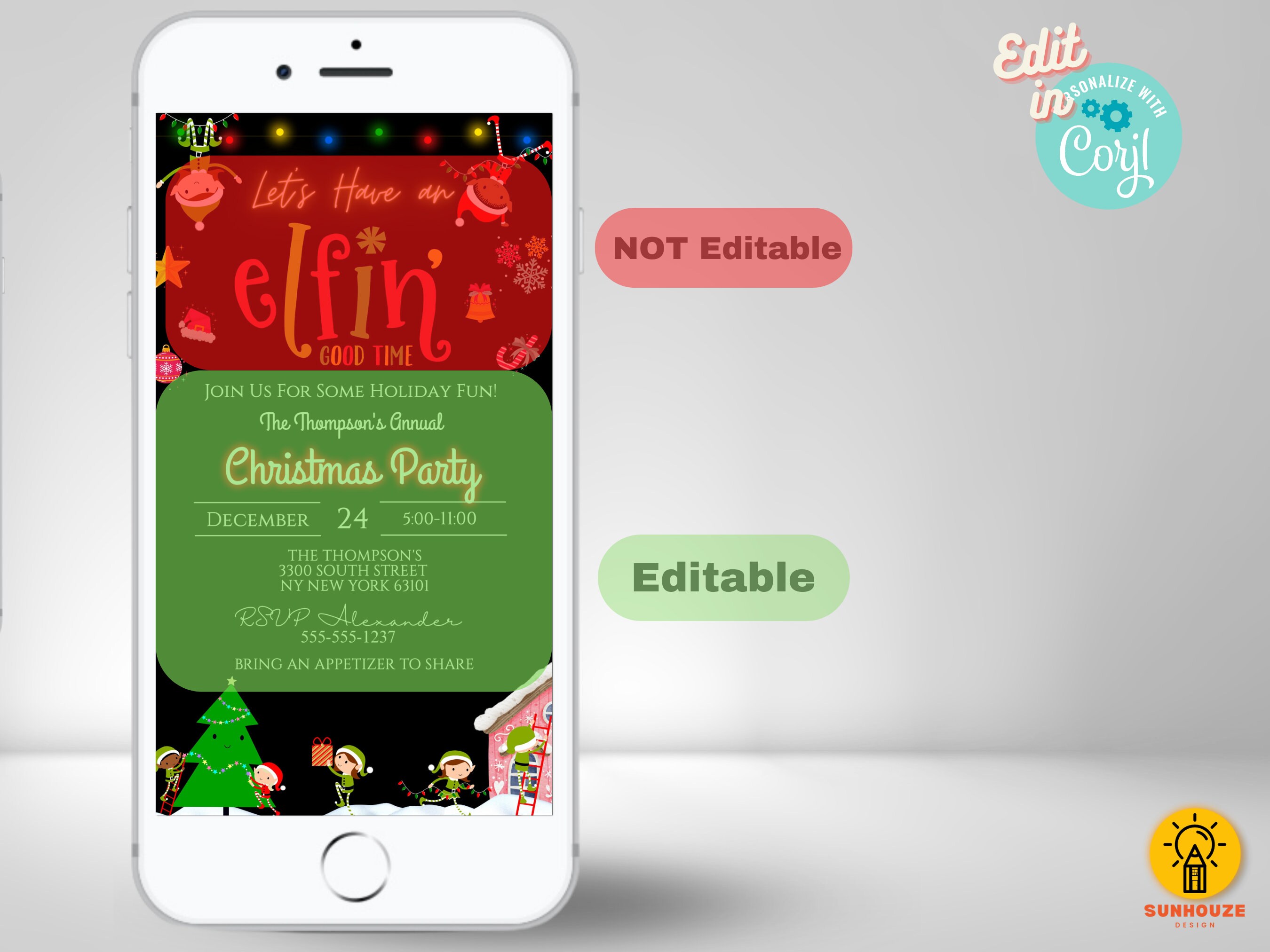 Elfin Good Time Invitation Template Christmas Elf Holiday - Etsy