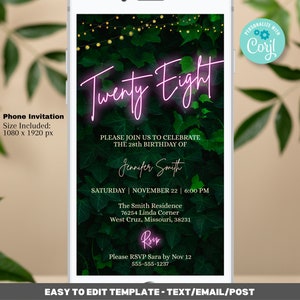 28th Birthday Invitation Template - Editable Template Digital Evite ...