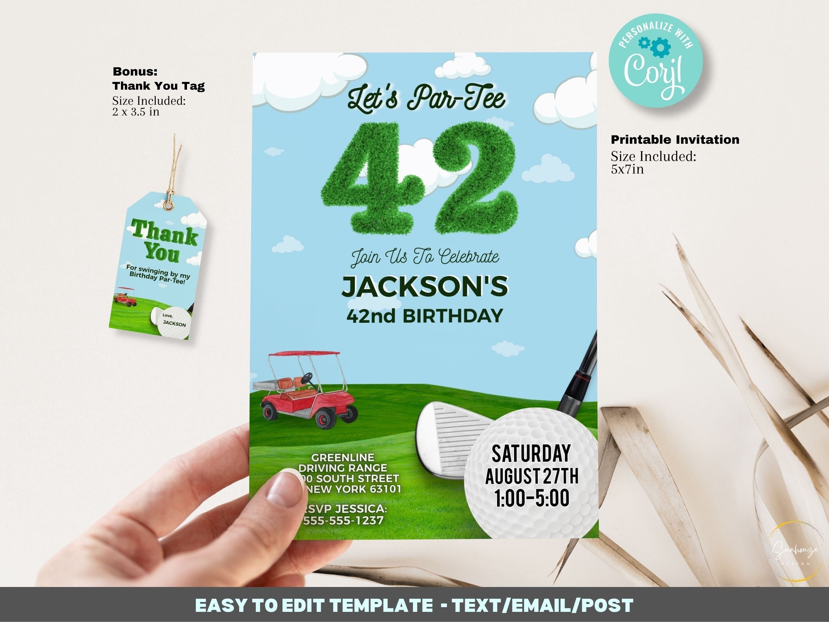 42nd Birthday Golf Invitation Template Printable Invite | Printable 5x7 ...