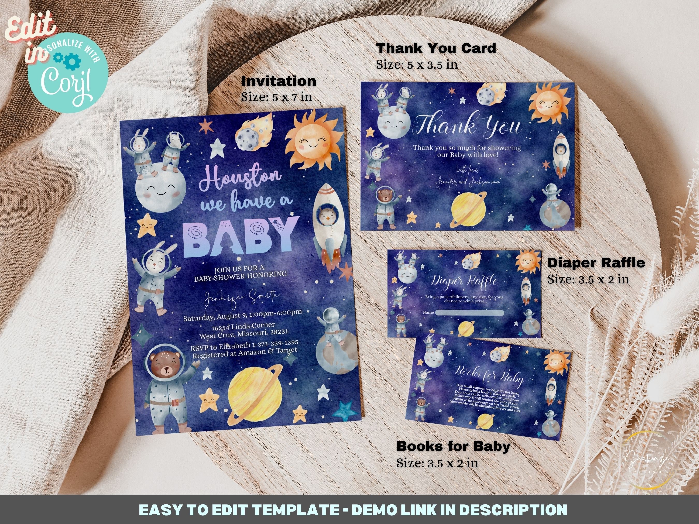 Editable Galaxy Baby Shower Invitation Template BUNDLE, Space Baby ...