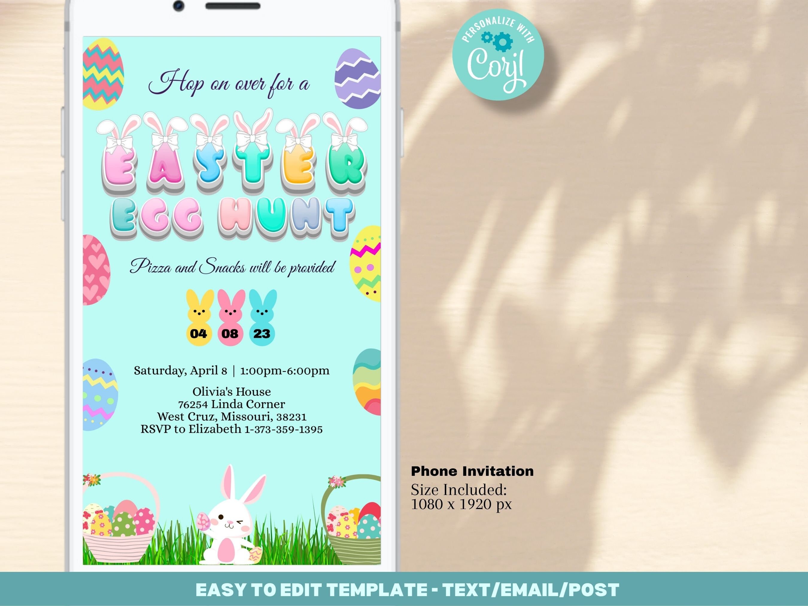 Editable Easter Egg Hunt Invitation Template, DIGITAL Easter Invitation ...