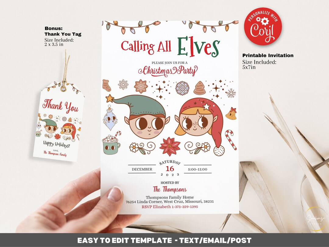 Editable Elf Invitation Template - Christmas Holiday Invite Instant ...