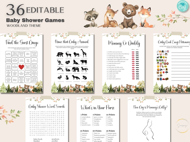 Editable Woodland Baby Shower Games Bundle Editable Template - Etsy