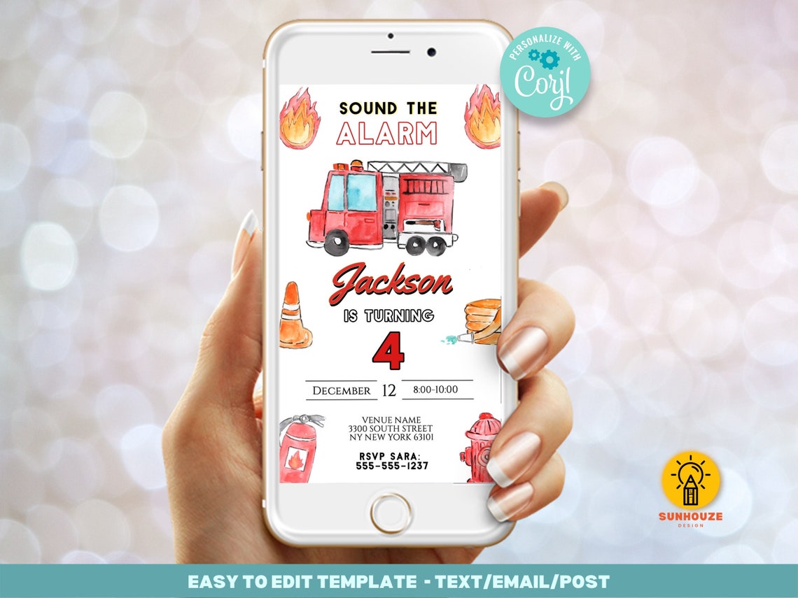 Editable Firefighter Birthday Invitation Template Evite Send - Etsy