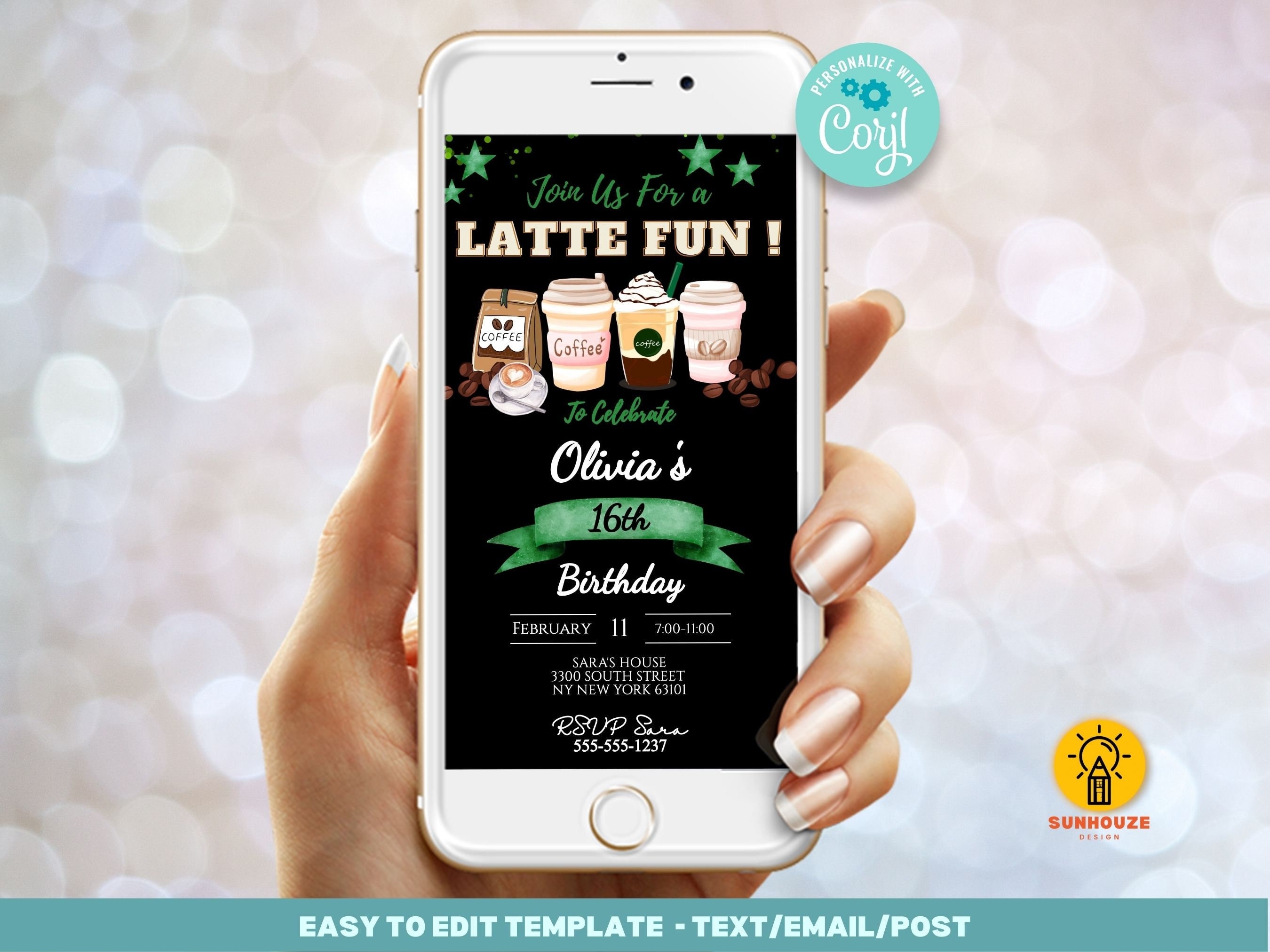 Plantilla de invitación de cumpleaños de cafetería / Invitación a ...